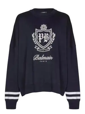 Balmain Striped Emblem Sweater - Blue