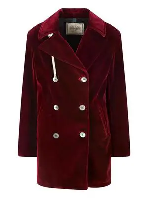 CAMPLIN Double-breasted Velvet Coat - Red