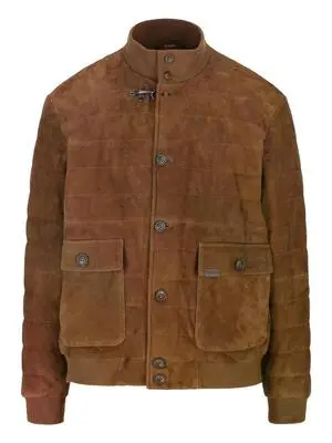 FAY Quilted Suede Bomber Jacket - Brown