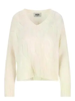 Alpha Studio Cable-knit V-neck Sweater - White
