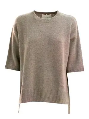 LISA YANG Short-sleeve Sweater With Side Slits - Brown