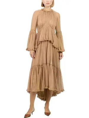 Zimmermann Hypnotic Asymmetric-hem Midi Dress - Neutrals