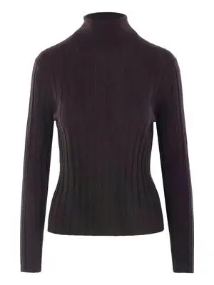 ALLUDE Ribbed Turtleneck Sweater - Brown