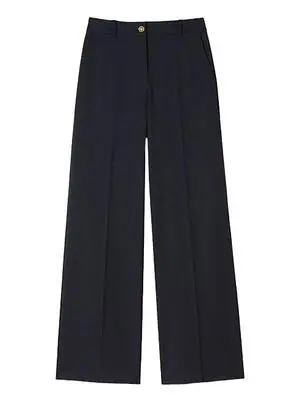 Sandro Striped Straight-leg Wool-blend Trousers - Navy Blue