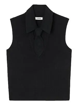 Sandro Tie-neck Sleeveless Wool-blend Jumper - Black