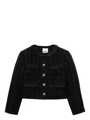 Sandro Ruffled-trim Button-down Tweed Jacket - Black