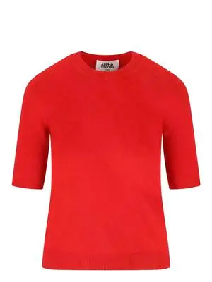 Alpha Studio Short-sleeve Cashmere Top - Red