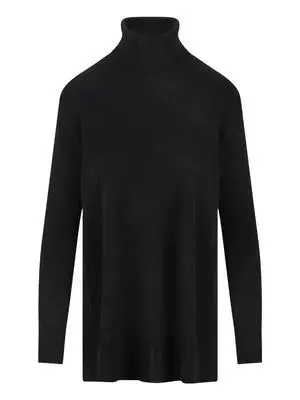 Alpha Studio Turtleneck Side-slit Sweater - Black