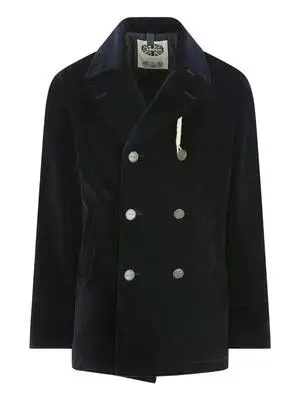 CAMPLIN Velvet Double-breasted Coat - Blue