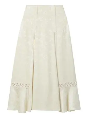 MAISON MAYLE Amparo Pleated Lace-trimmed Silk-satin Jacquard Midi Skirt