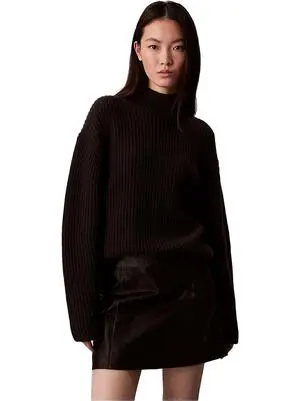 Calvin Klein Relaxed Fit Merino Wool Blend Turtleneck Sweater - Black
