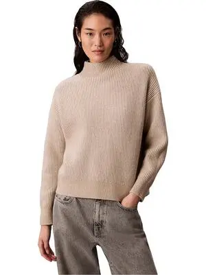 Calvin Klein Relaxed Fine Rib Turtleneck Sweater - Island Fossil