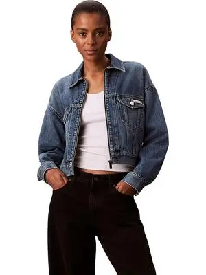 Calvin Klein Cropped Denim Trucker Jacket - Cold Springs