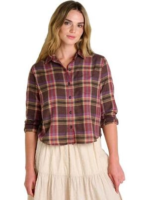 TOAD & CO Re-form Flannel Boxy Long Sleeve Shirt - Carob Pattern