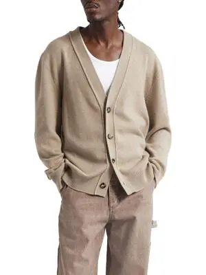 Bottega Veneta Cashmere Blend V-neck Cardigan With Intrecciato Leather Elbow Patches - 9713 Beige