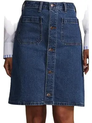 LANDS' END Denim Button-front Mini Skirt - Indigo Tide Blue