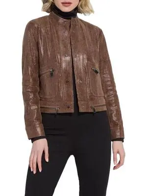 Lyssé Snake Embossed Faux Suede Jacket - Robust Brown Snake
