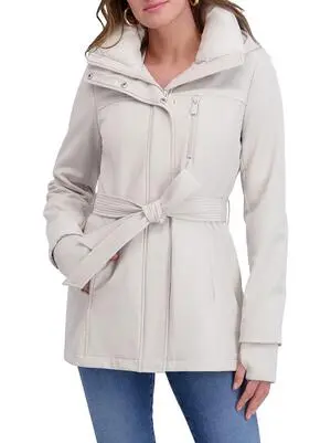 Kensie Softshell Belted Jacket Ivory