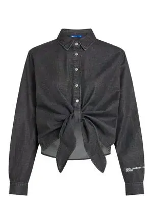 Karl Lagerfeld Tie-front Denim Shirt - Black