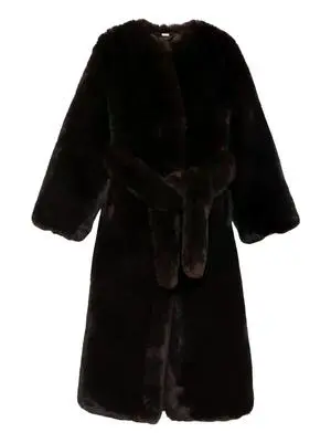 Cult Gaia Belted Faux Fur Coat - Brown