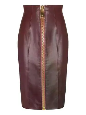 Balmain Lambskin Leather Zip-front Mini Skirt - Red