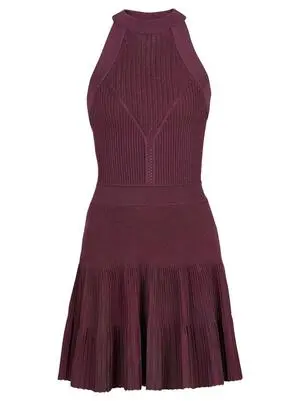 BALMAIN Openwork Ribbed Knit Mini Dress