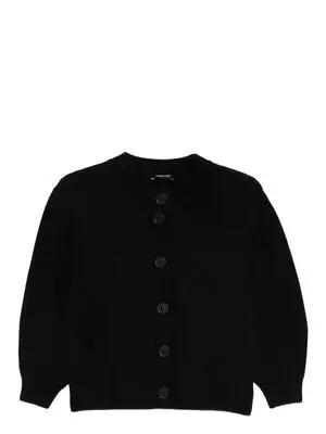 ANNE CLAIRE Crew-neck Puff-sleeve Cardigan - Black