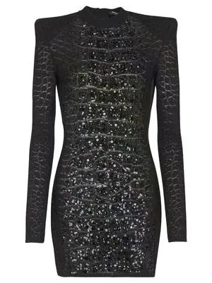 Balmain Sequin-embellished Knit Mini Dress - Black
