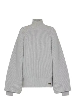 Balmain Ribbed Knit Turtleneck Jumper - Grey