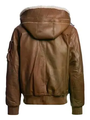 PARAJUMPERS Hooded Leather Jacket - Brown