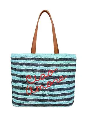 Giada Benincasa Striped Raffia Tote Bag - Blue