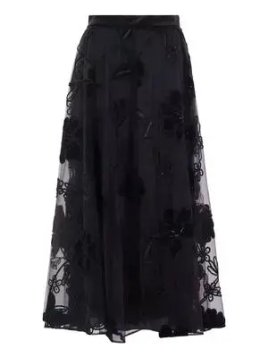 Elie Saab Floral-embroidered Textured Midi Skirt - Black