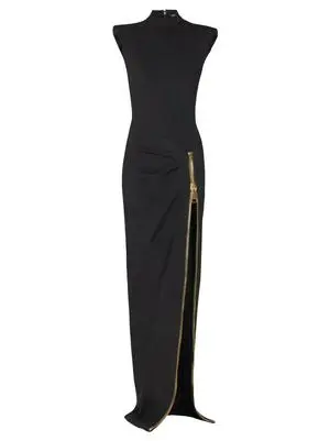 Balmain Zip-detail Shoulder-pad Maxi Dress - Black