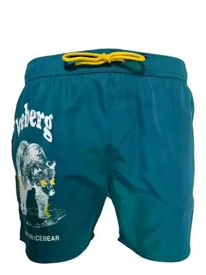 Iceberg Bear-print Swim Trunks - Blue