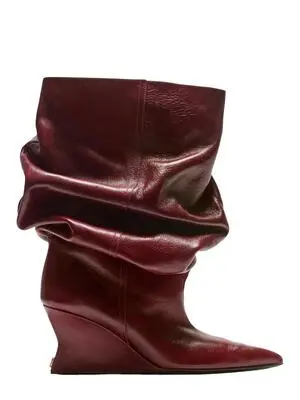 Balmain 75mm Slouchy Calfskin Wedge Ankle Boots Red