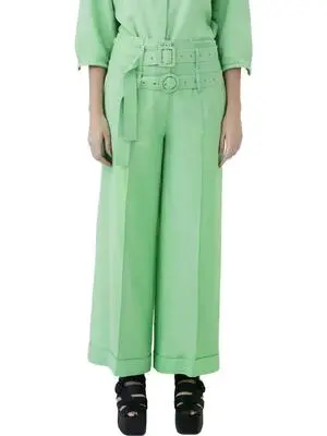 GLORIA COELHO Wide-leg Trousers With Double-buckle Detail - Green