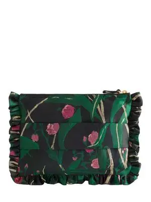 La DoubleJ Floral-Print Ruffled Clutch Black