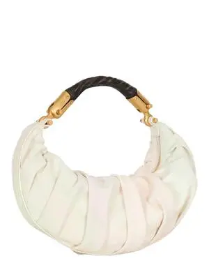 Balmain Medium Pleated Leather Tote Bag - White