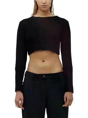 GLORIA COELHO Lilian Pacce Ribbed Cropped Top - Black