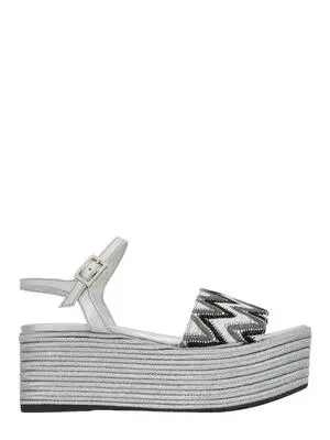 MADISON MAISON Leather Espadrille Wedges - Silver