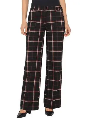 LIVERPOOL Plaid Wide Leg Pants - Black/ Red Plaid