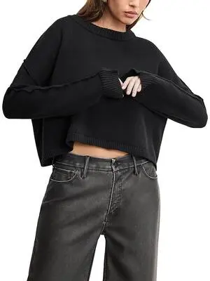Good American Cropped Crewneck Sweatshirt - Black