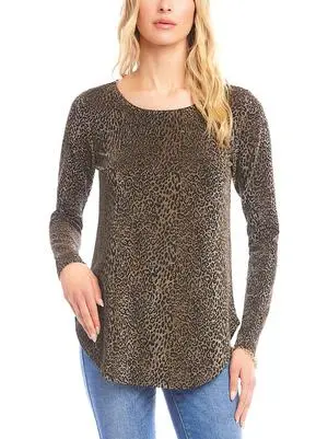 Karen Kane Metallic Knit Shirttail Top - Leopard