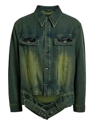 Simone Rocha Crystal-embellished Denim Jacket - Green