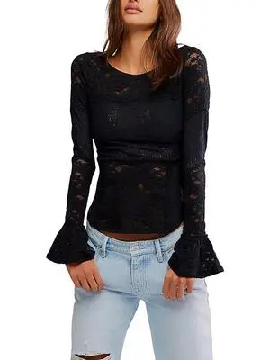 Free People Lace Layering Long Sleeve Top - Black