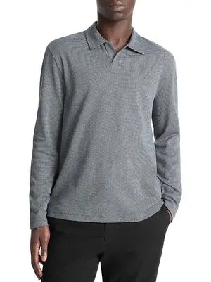 Vince Houndstooth Long Sleeve Polo - Coastal/heather