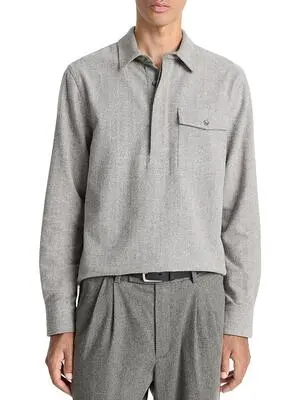 Vince Herringbone Long Sleeve Popover Shirt - Heather Fog