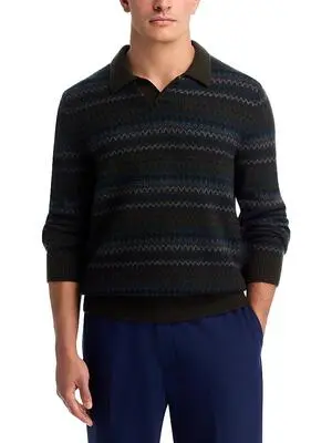 Vince Merino And Cashmere Fair Isle Johnny Collar Sweater - Dark Leaf
