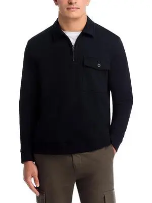 Vince French Terry Long Sleeve Zip Polo Shirt - Black
