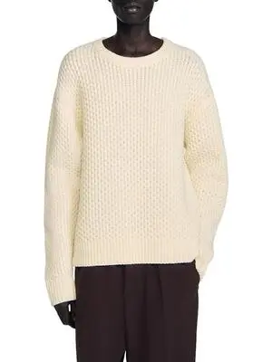 Sandro Wool Fine Knit Crewneck Sweater - Off White